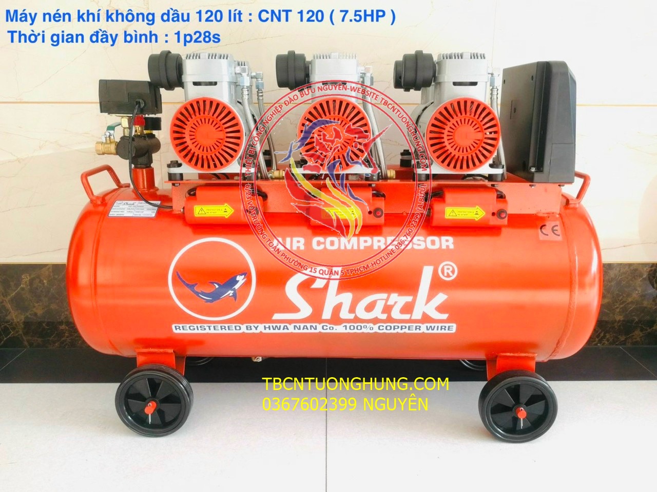 Bơm nén khí không dầu Shark 120 lít CNT120 7.5 HP,Nơi bán Bơm nén khi ...